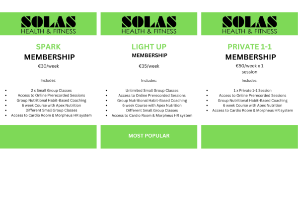 Class Pricing | Solas Health & Fitness Carrigaline Co. Cork